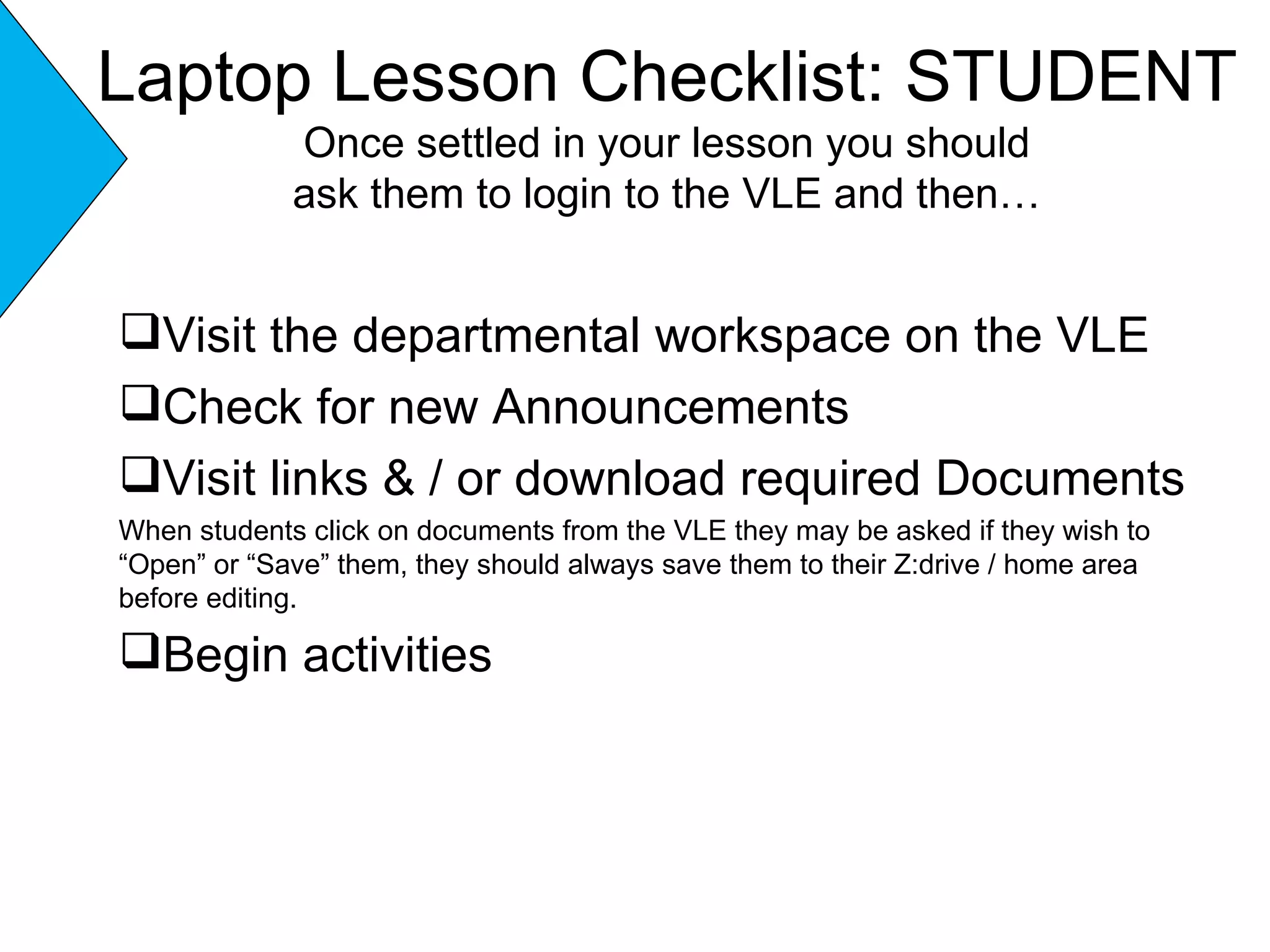 VLE - Lesson Check Lists Part 1 | PPT
