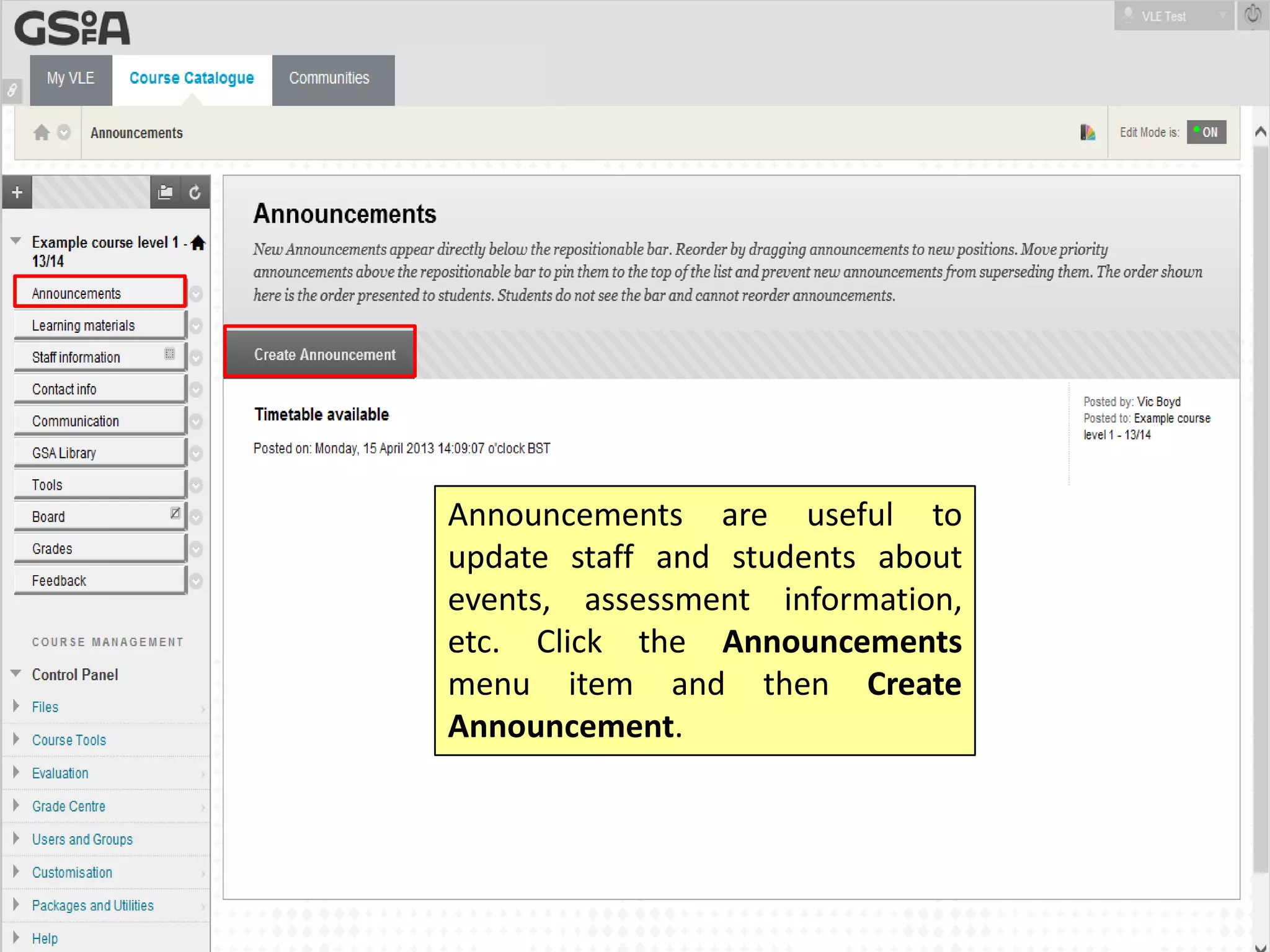 VLE GSA - How to add anouncements | PPTX