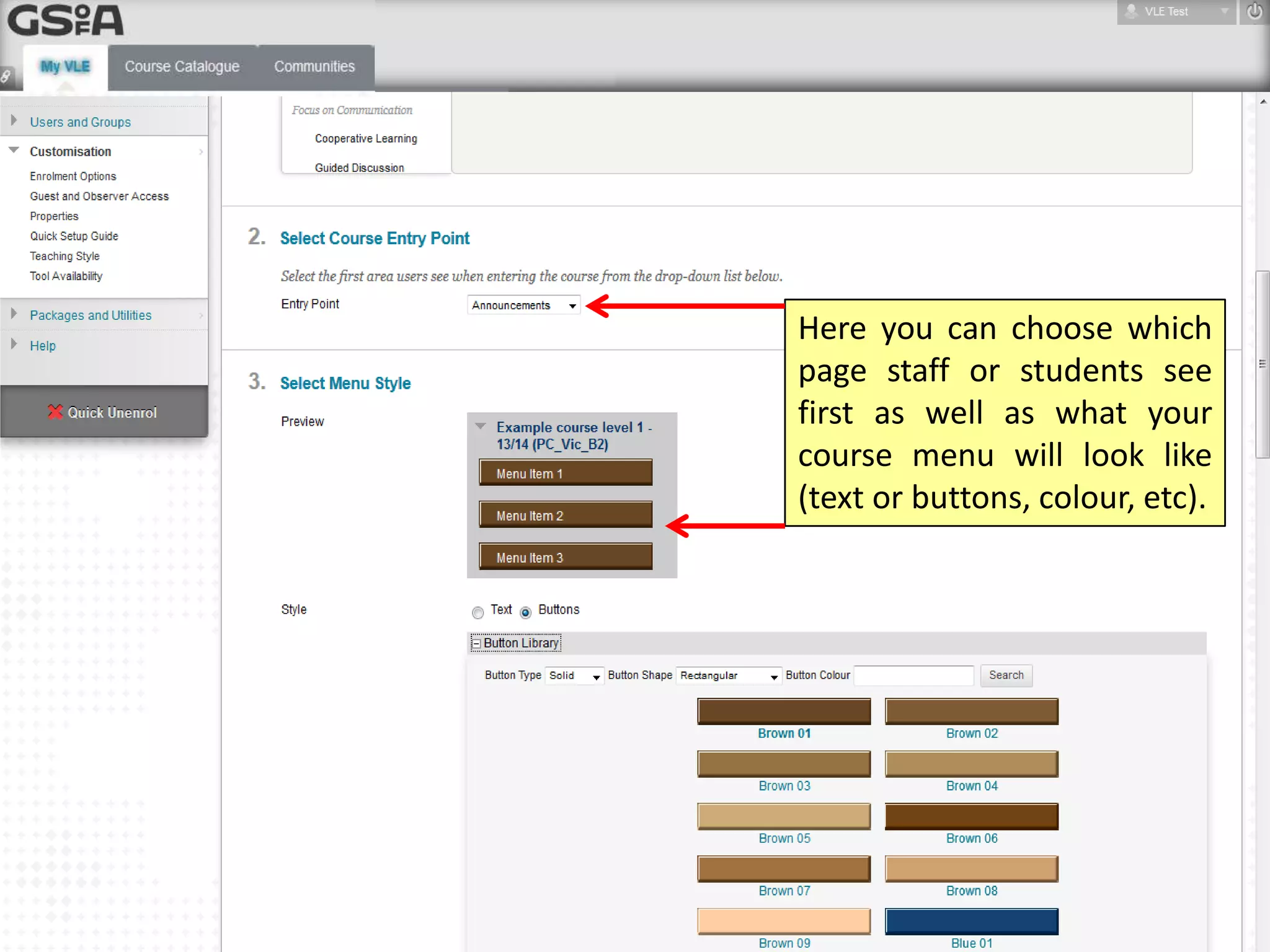 VLE GSA - How to customise your course | PPTX | Computing | Technology & Computing