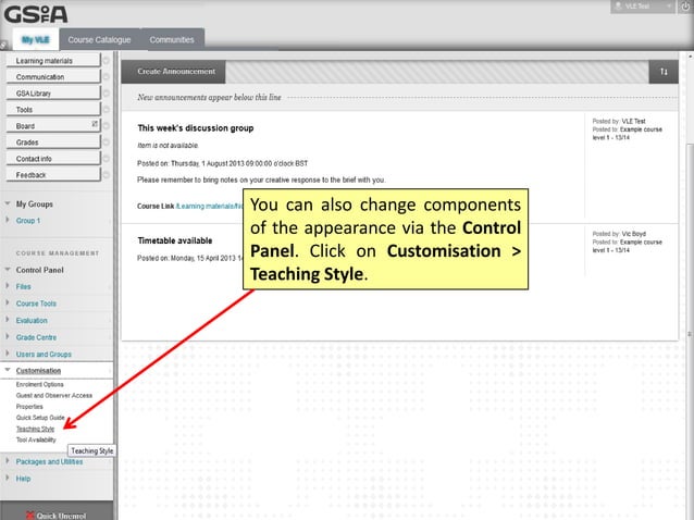 VLE GSA - How to customise your course | PPTX | Computing | Technology & Computing