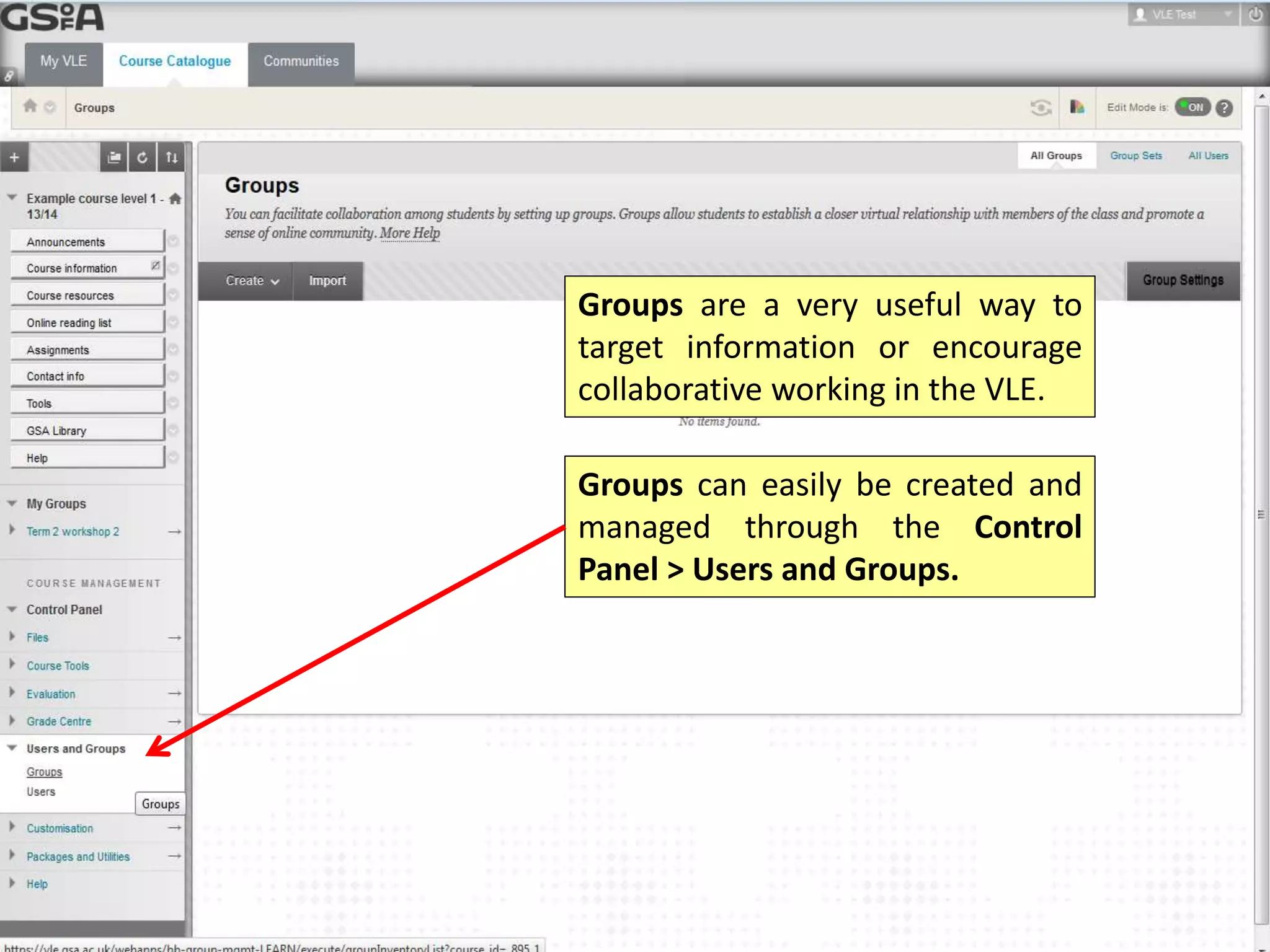 VLE GSA - How to create groups | PPTX