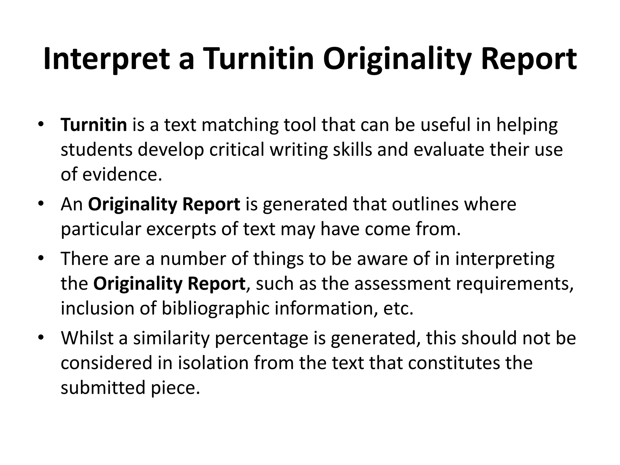 VLE GSA - How to interpret a Turnitin Originality Report | PPT