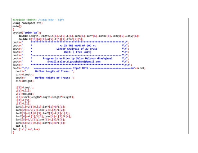 Linear analysis of 2 d truss in c++ | PPT