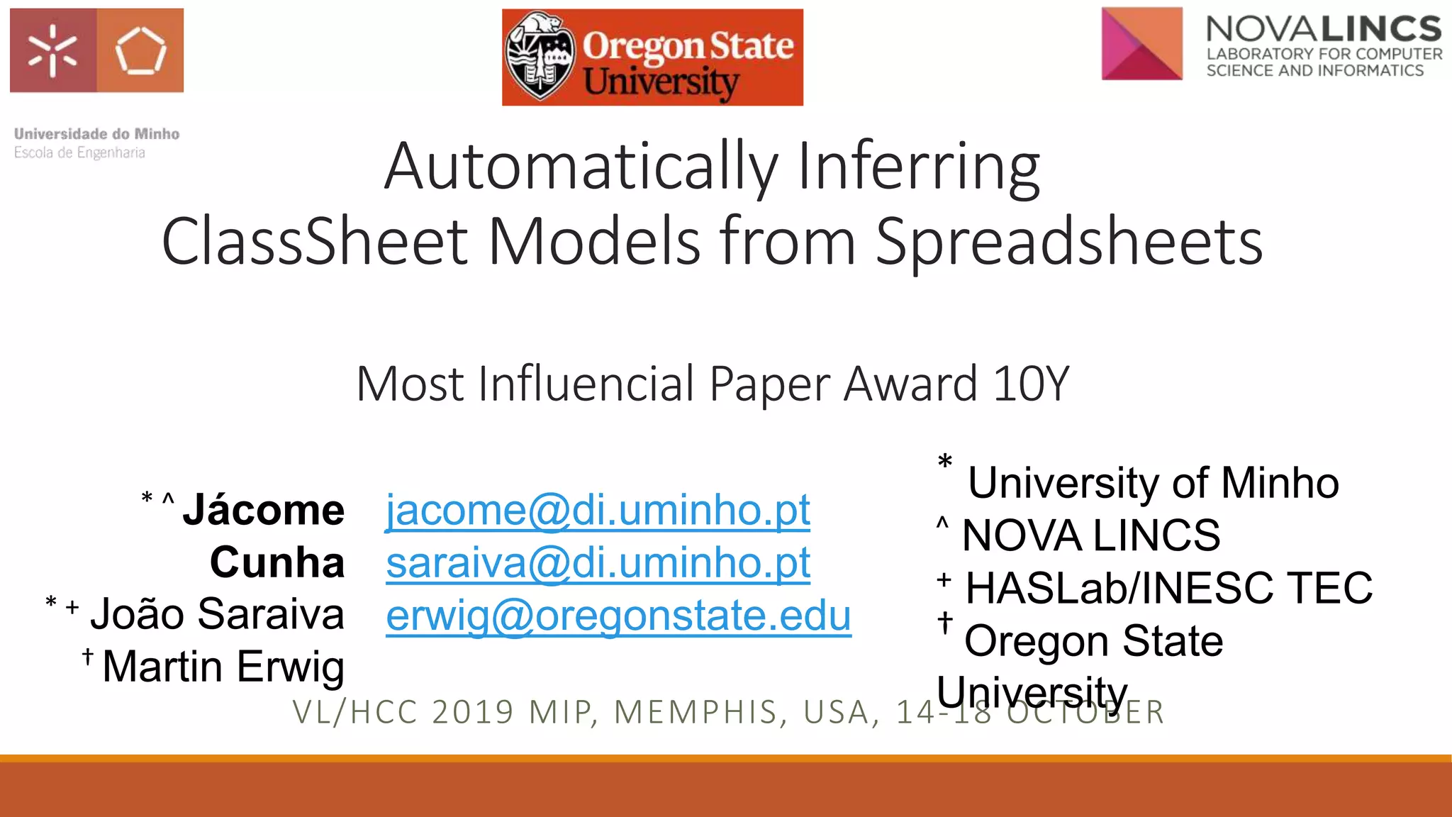 Automatically Inferring ClassSheet Models from Spreadsheets | PPT