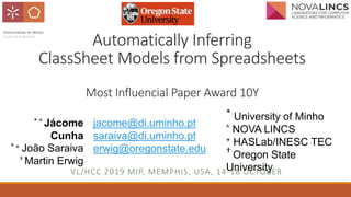 Automatically Inferring ClassSheet Models from Spreadsheets | PPTX