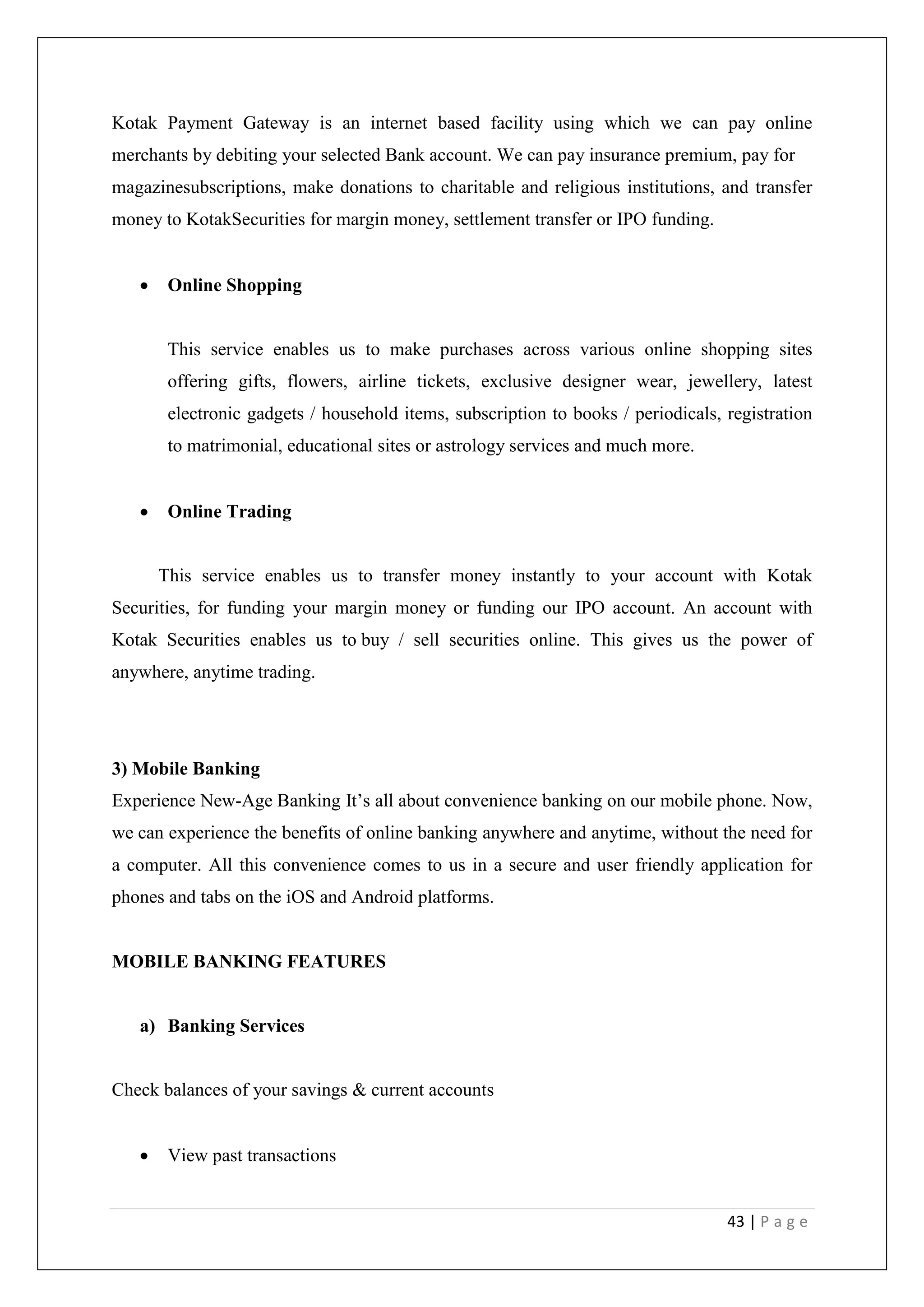 A Study on E-banking Facility of Kotak Mahindra Bank | PDF