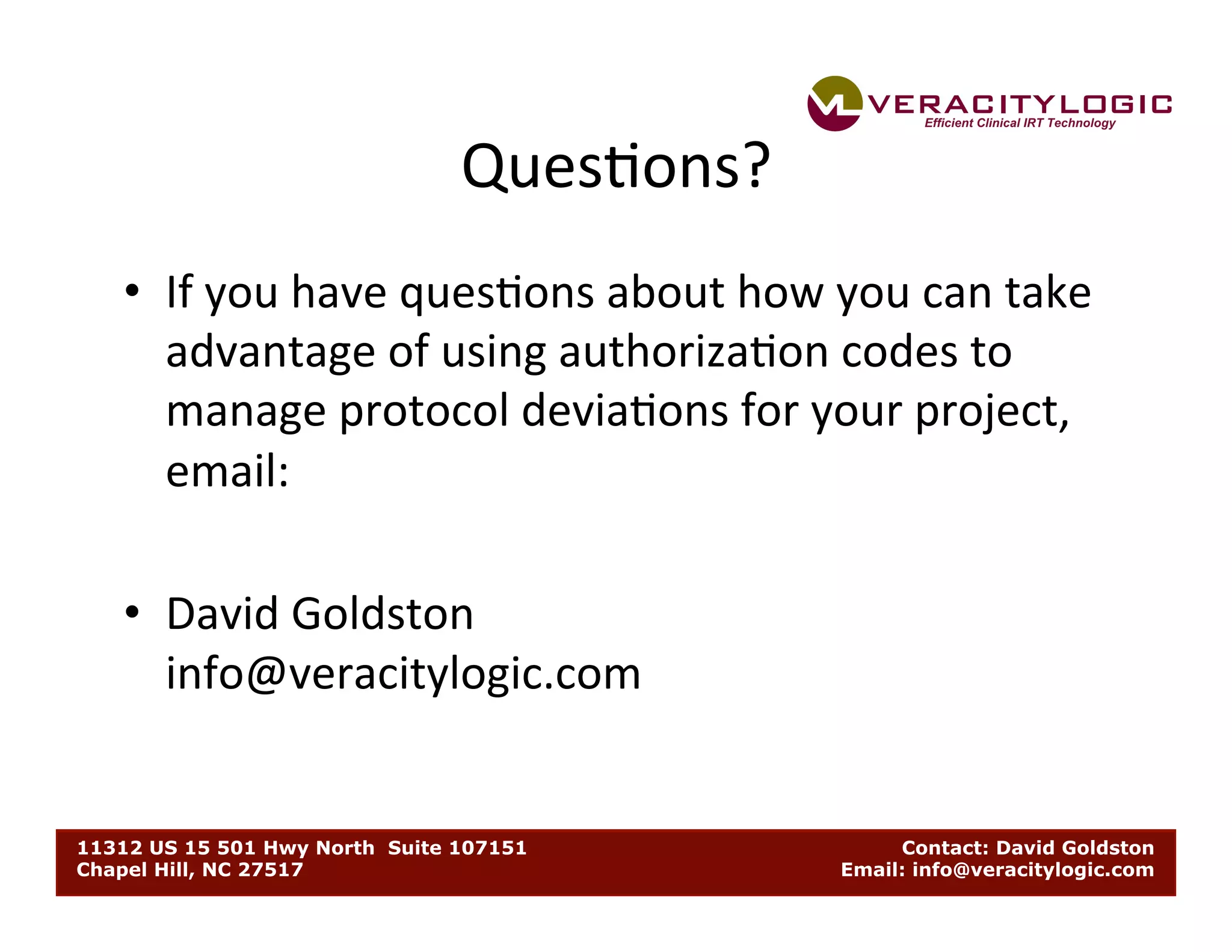 Vl Presentation Managing Protocol Deviation Using Authorization Codes