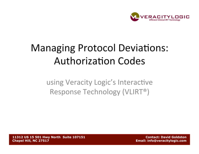 VL Presentation: Managing Protocol Deviation using Authorization Codes | PDF | Technology ...