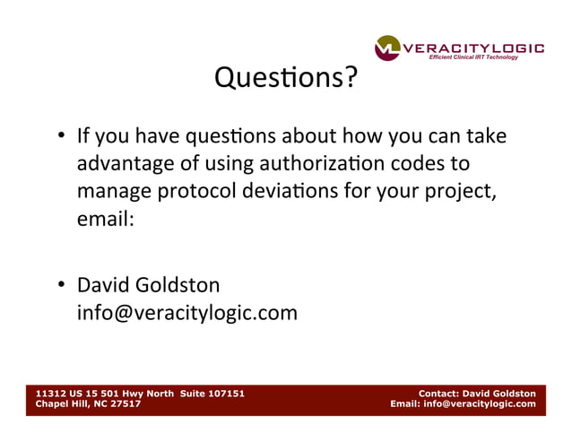 VL Presentation: Managing Protocol Deviation using Authorization Codes | PPT