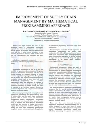 IMPROVEMENT OF SUPPLY CHAIN MANAGEMENT BY MATHEMATICAL PROGRAMMING APPROACH | PDF