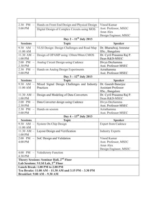 VGST-VTU Sponsored Faculty Development Program on VLSI System on Chip ...
