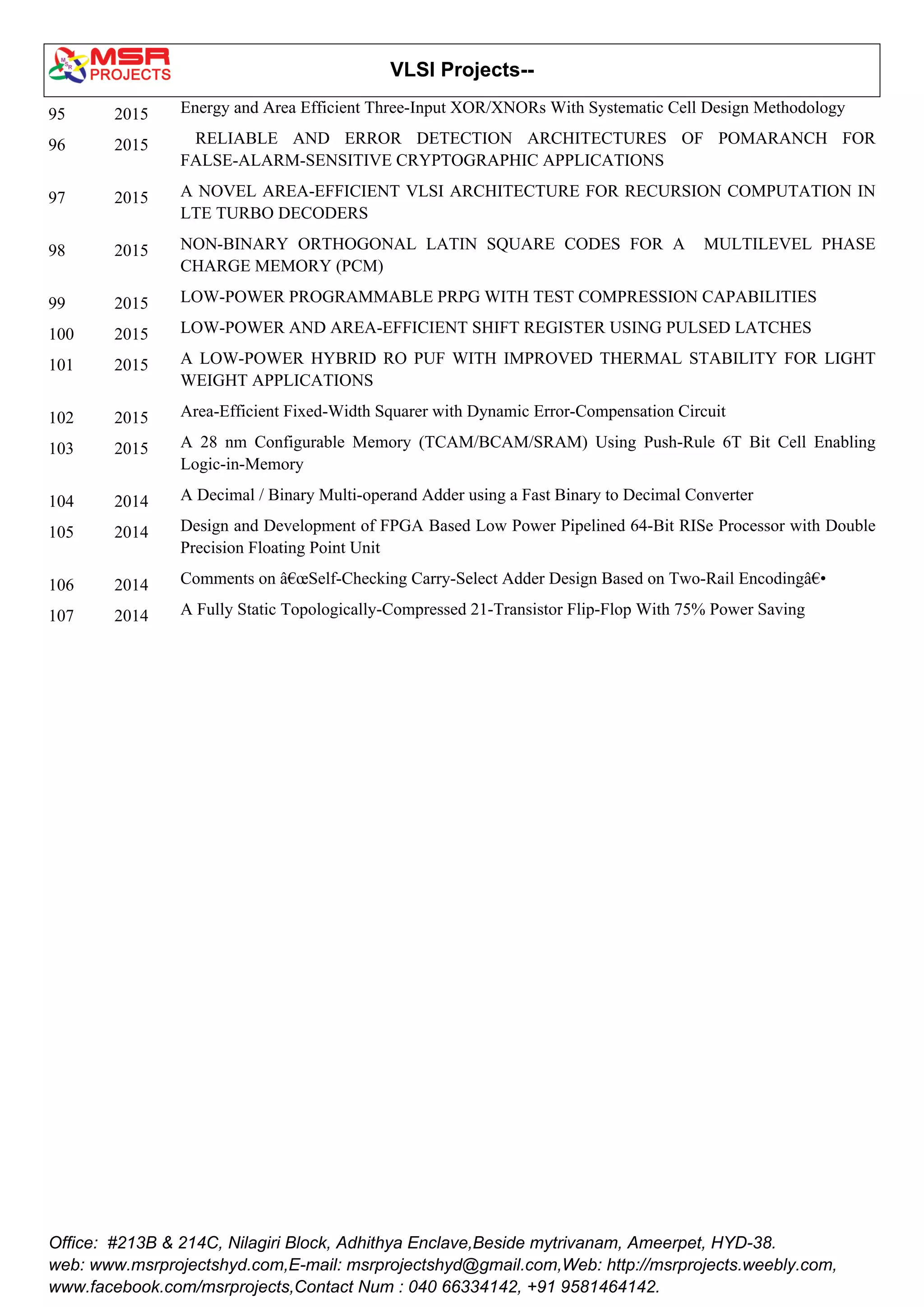 m.tech VLSI-2017-18 --9581464142-msr projects | PDF