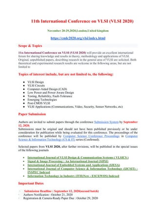 Call for papers - 11th International Conference on VLSI (VLSI 2020 ...