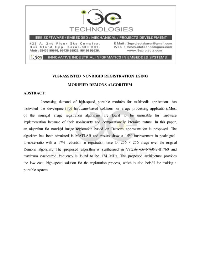 Vlsi assisted nonrigid registration using modified demons algorithm | PDF