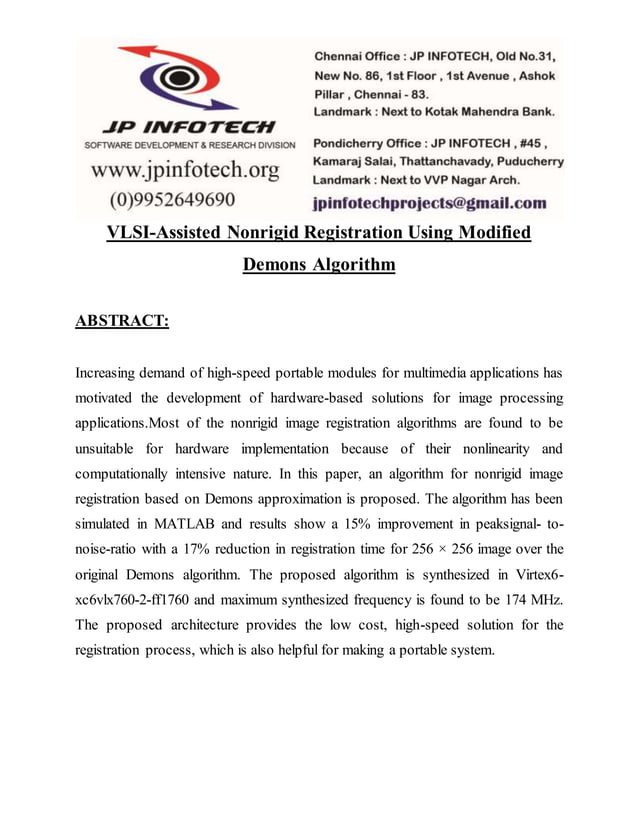 Vlsi assisted nonrigid registration using modified demons algorithm | PDF