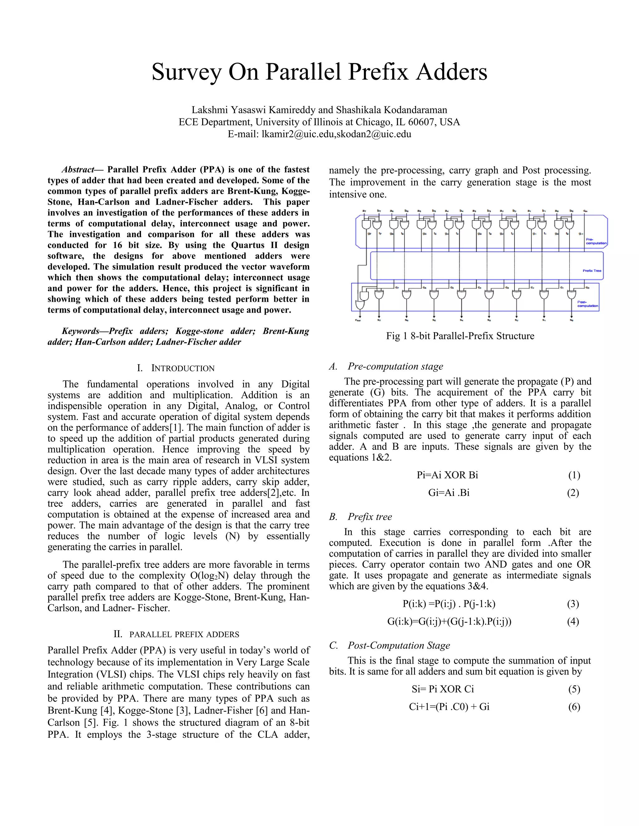 Survey on Prefix adders | DOC