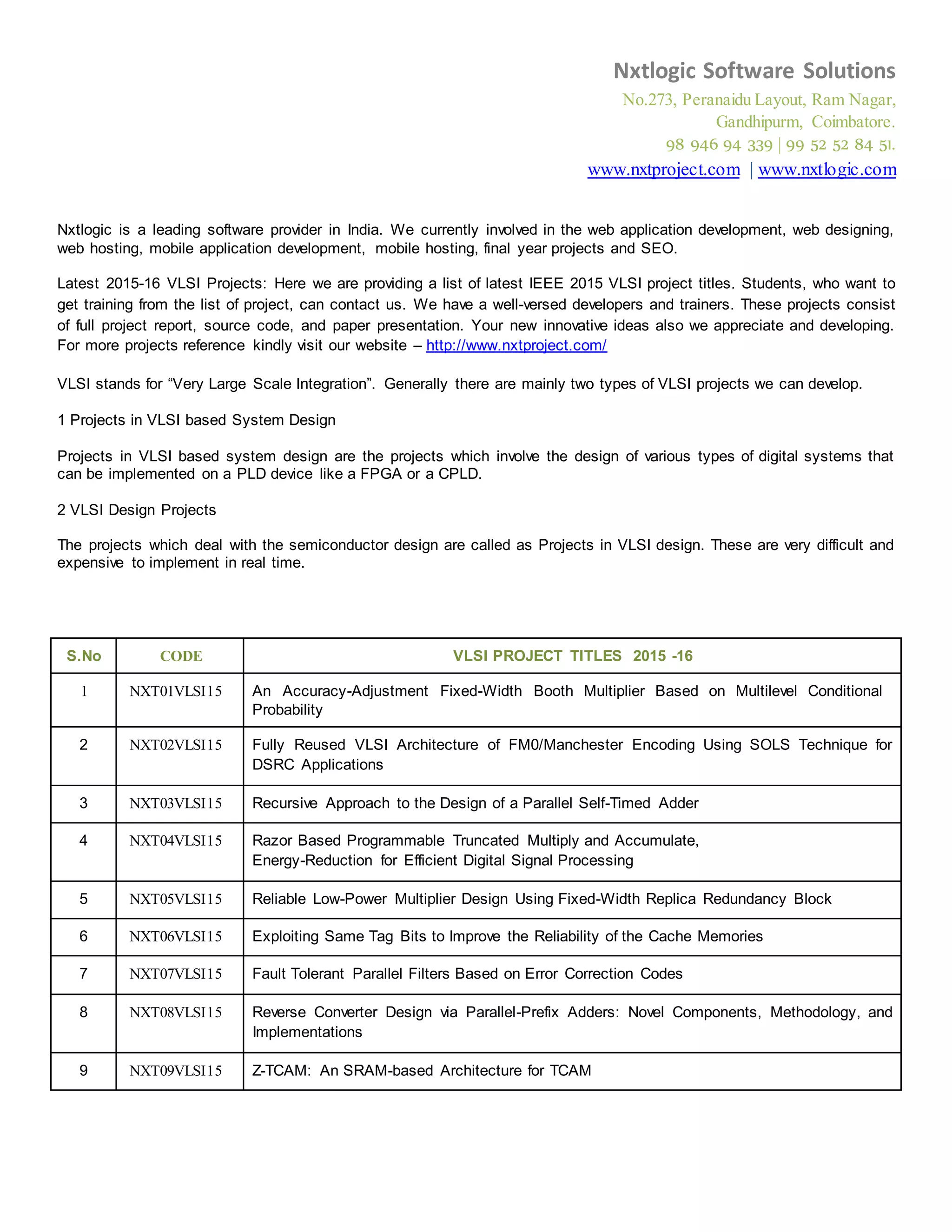 VLSI based final year project topics and ideas | DOCX
