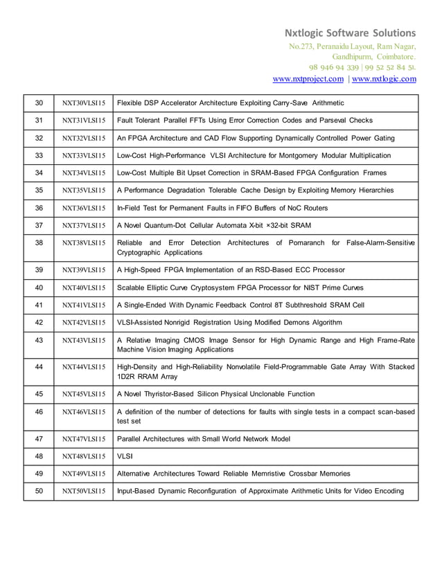VLSI based final year project topics and ideas | DOCX