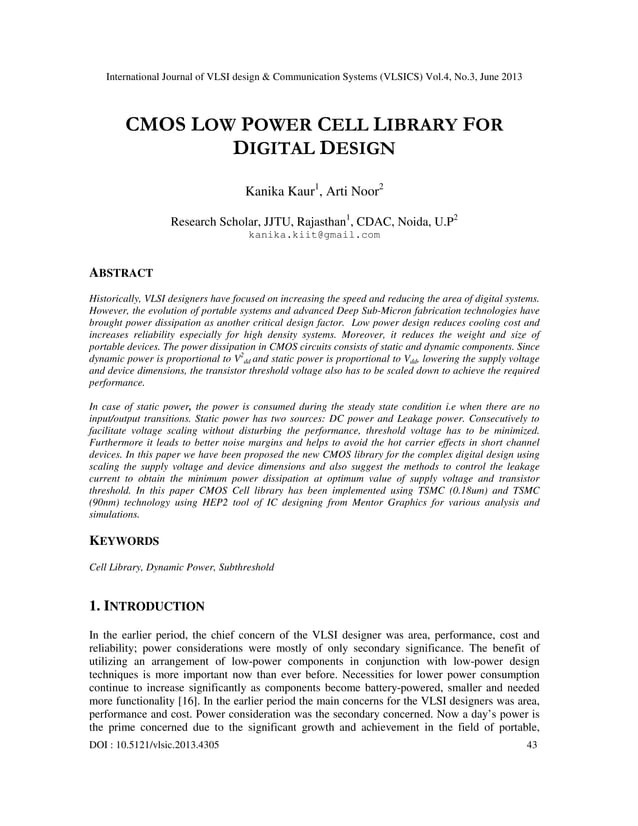 CMOS LOW POWER CELL LIBRARY FOR DIGITAL DESIGN | PDF