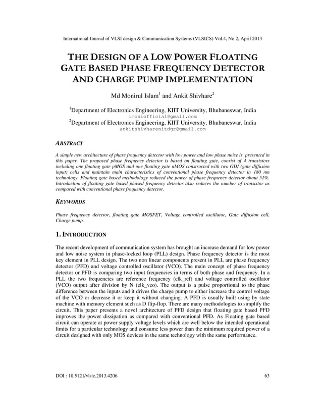 THE DESIGN OF A LOW POWER FLOATING GATE BASED PHASE FREQUENCY DETECTOR AND CHARGE PUMP ...