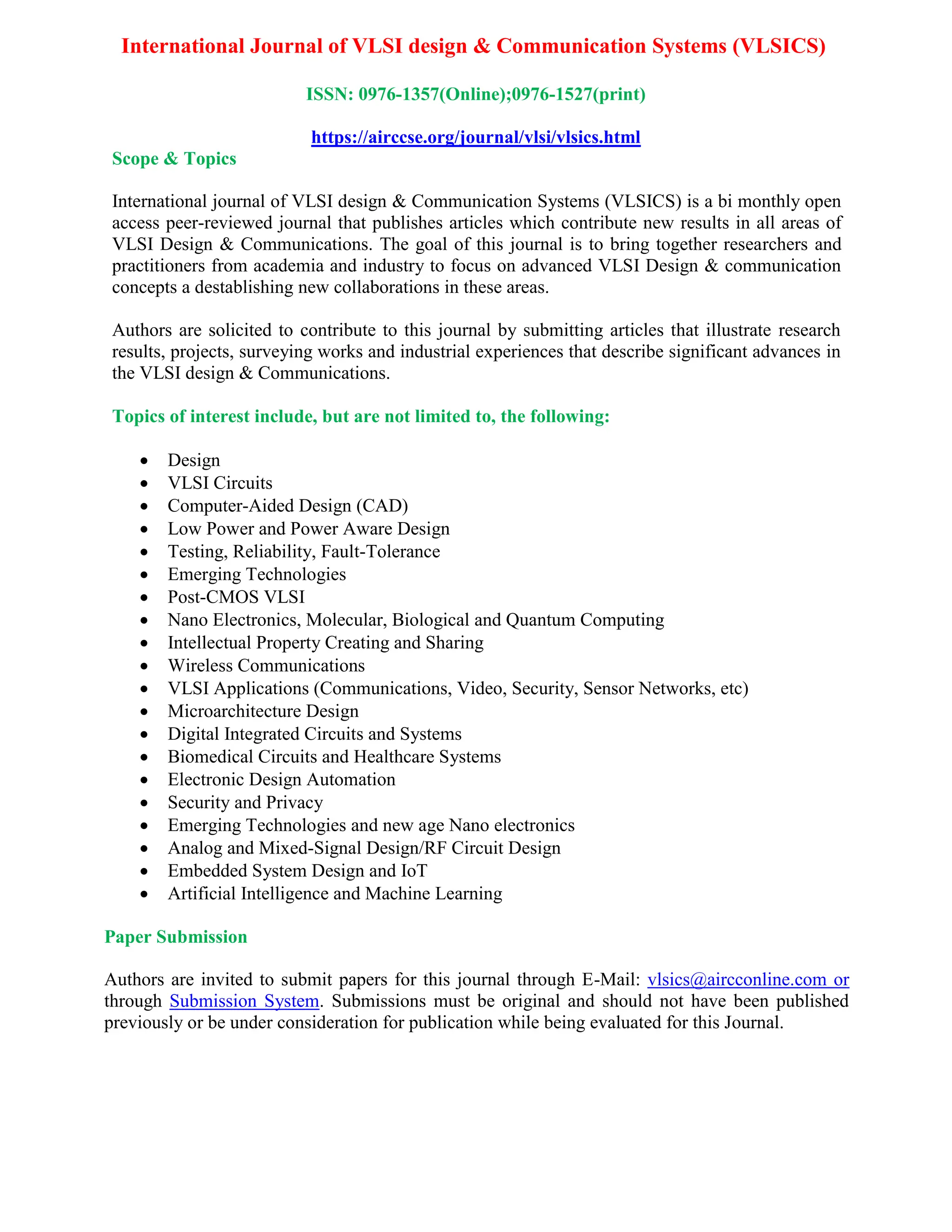 International Journal of VLSI design & Communication Systems (VLSICS) | PDF