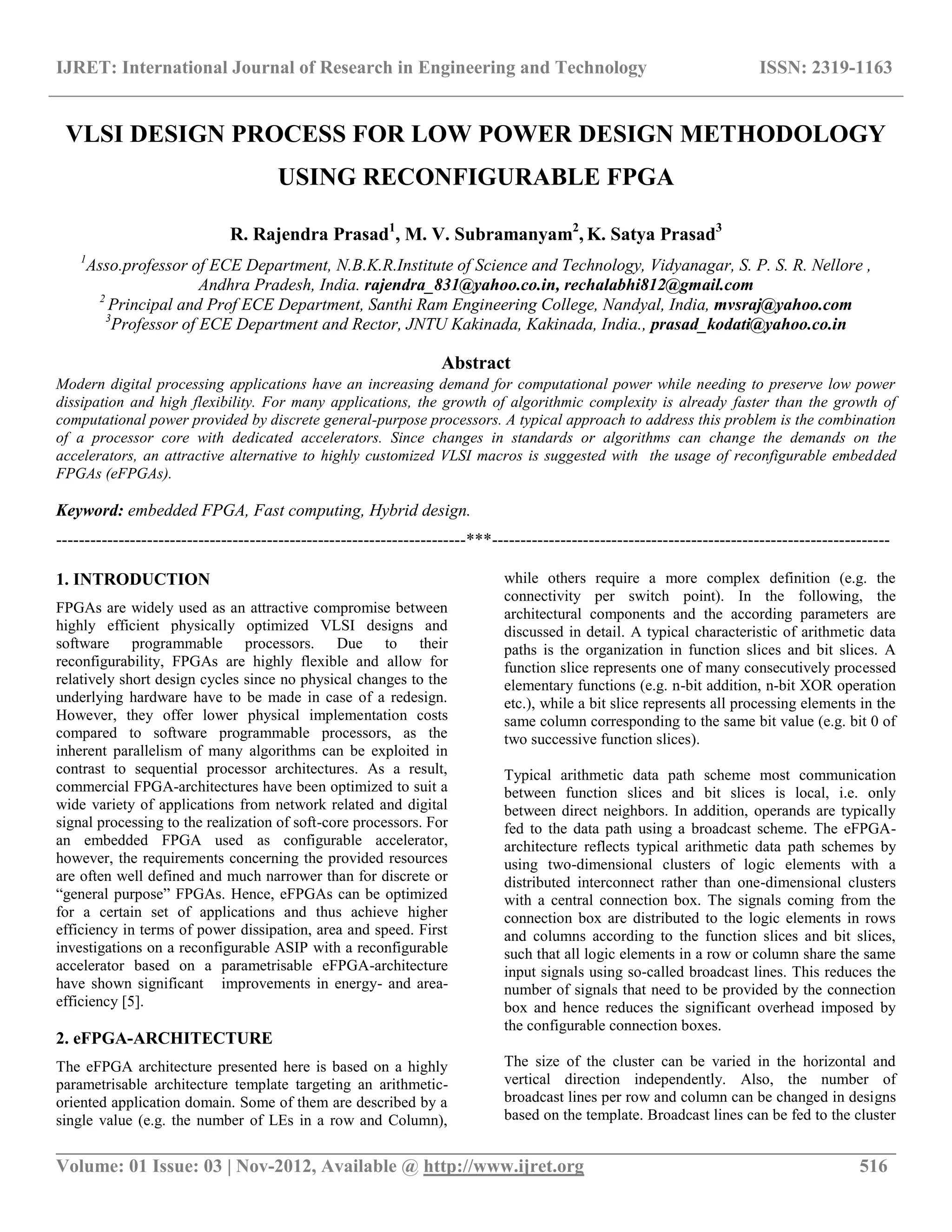 Vlsi design process for low power design methodology using reconfigurable fpga | PDF | Computer ...