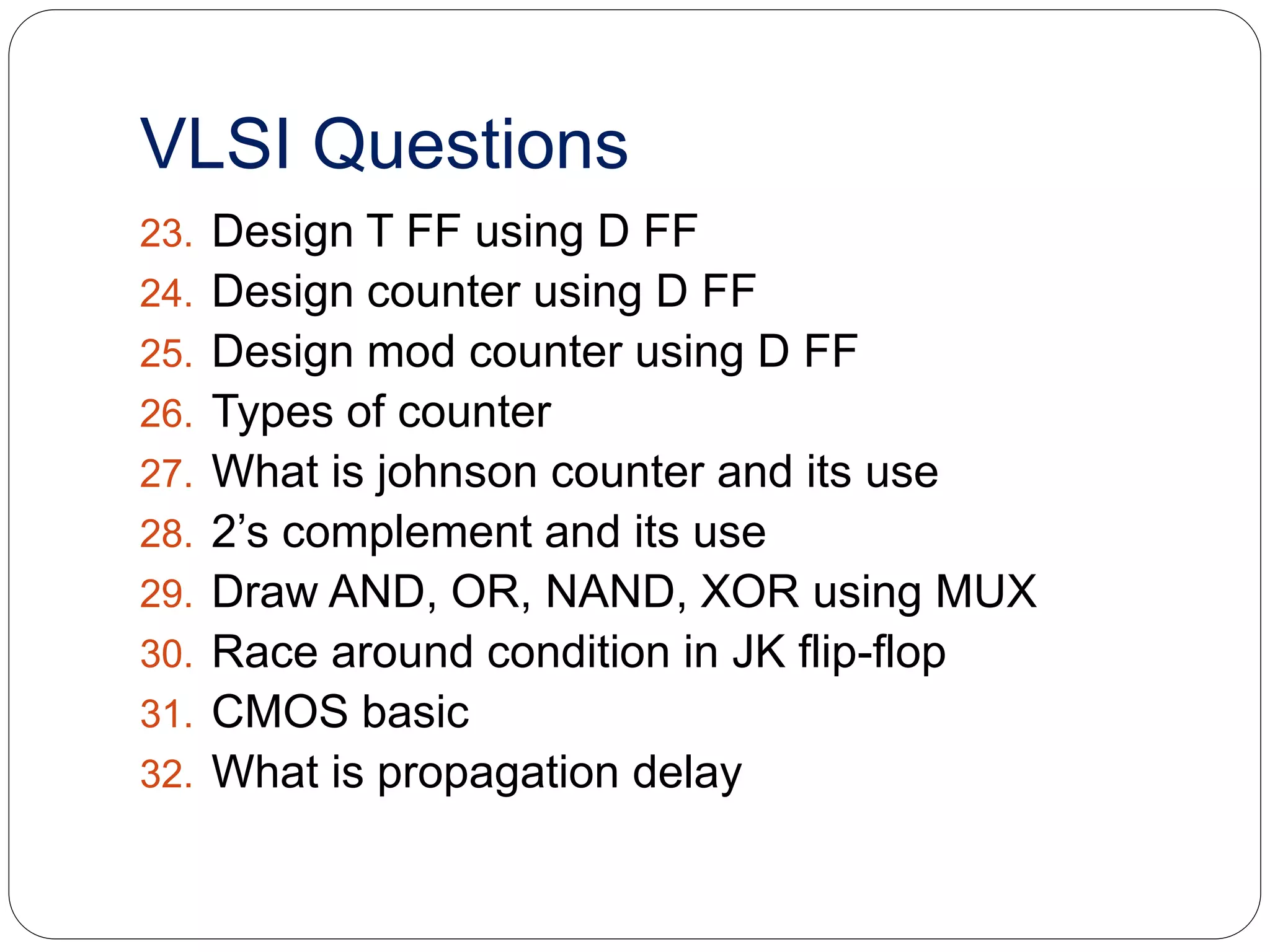 VLSI Domain interview questions.pptx | Programming Languages | Computing