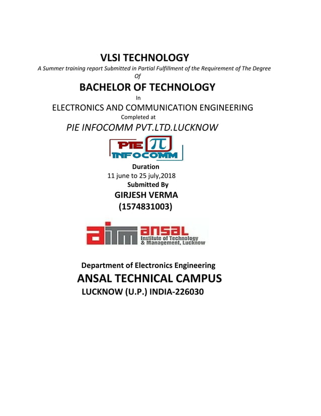 Vlsi Summer training report pdf | PDF | Computing | Technology & Computing
