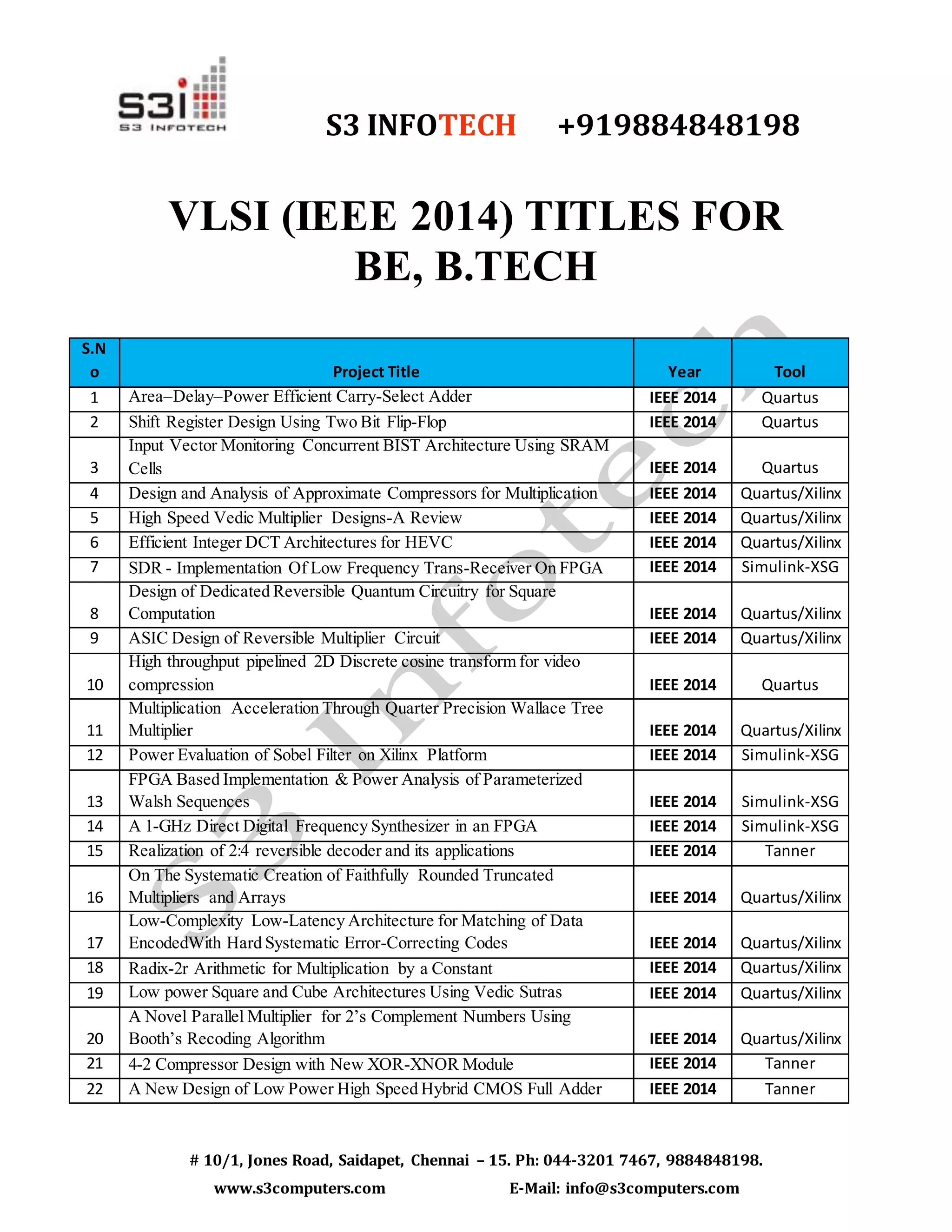 Vlsi ieee 2014 be, b.tech_completed list(m) | PDF