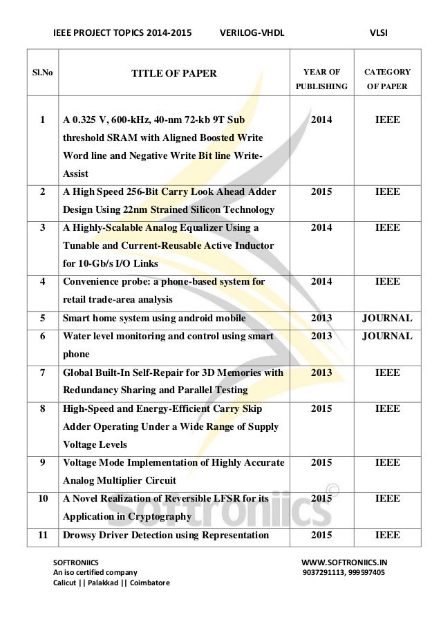 Vlsi Ieee Project Topics 2015 And 2016 