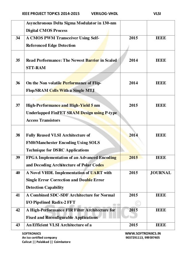 Vlsi Ieee Project Topics 2015 And 2016
