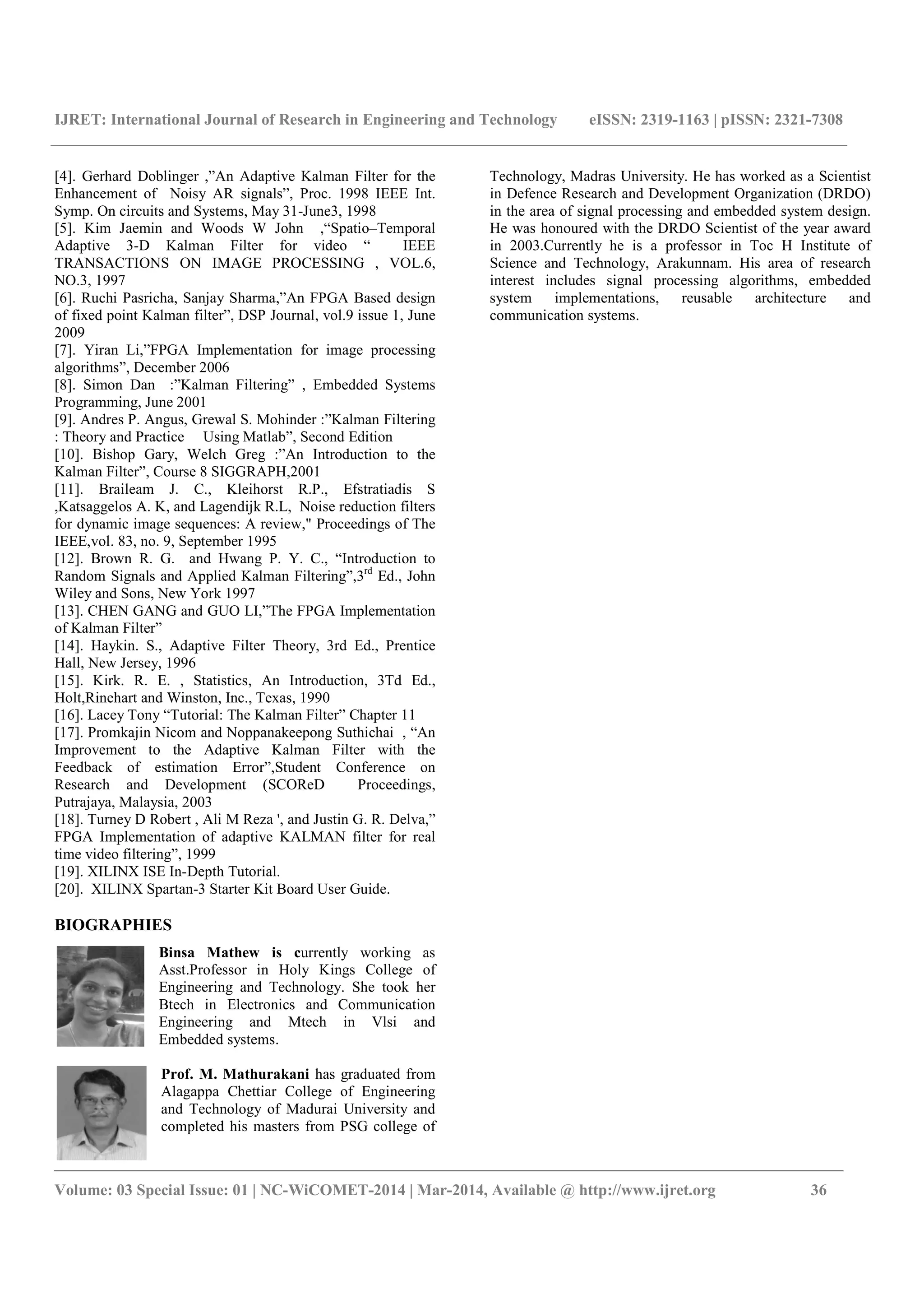 Vlsi Implementation Of Adaptive Kalman Filter For Pdf Video Software Computer Software And