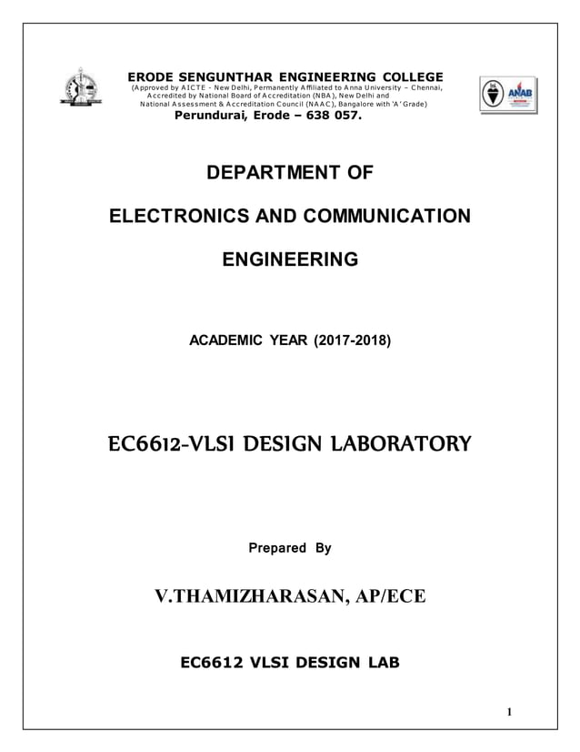 EC6612 VLSI Design Lab Manual | DOCX