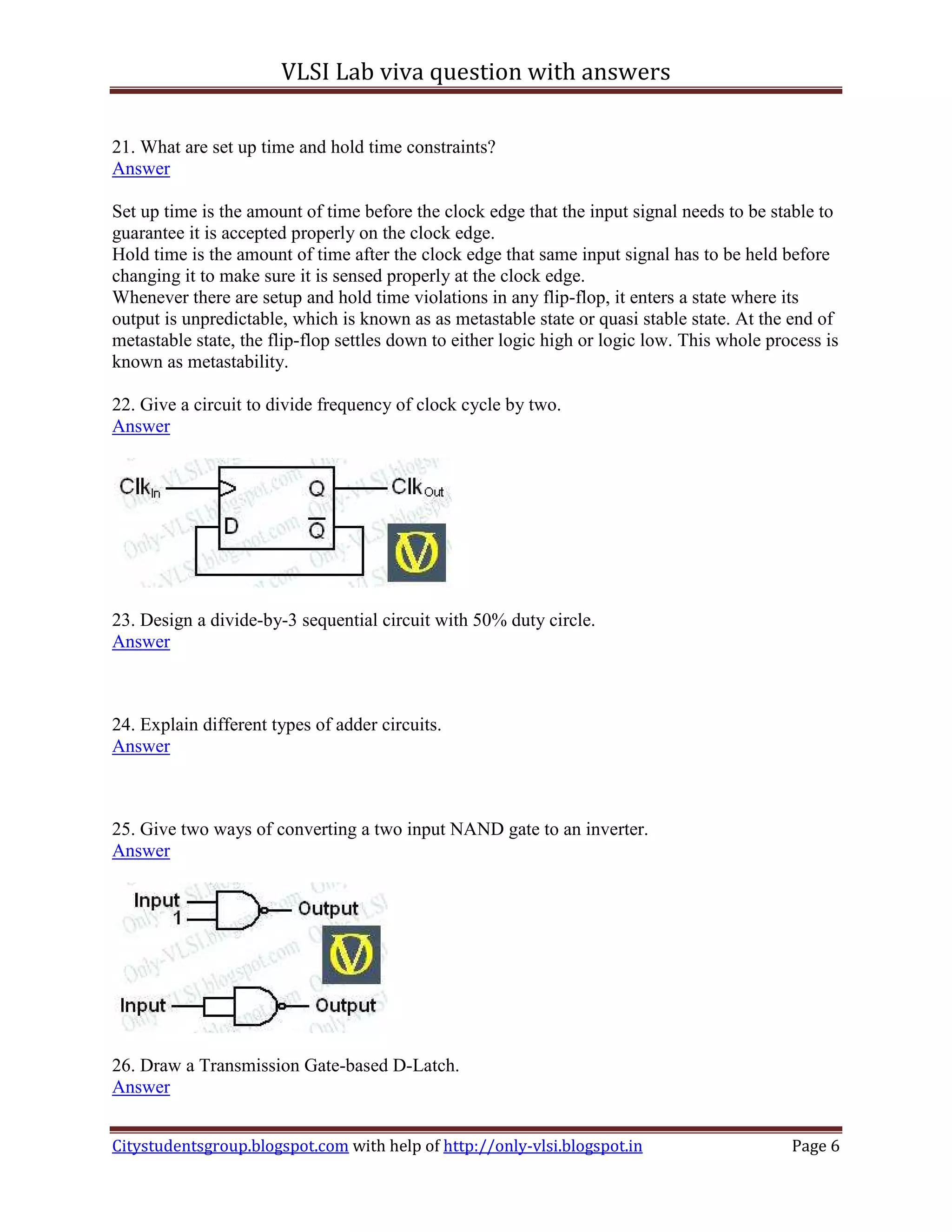 Vlsi lab viva question with answers | PDF