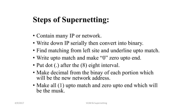 Vlsm and supernetting | PPTX | Computer Networking | Computing