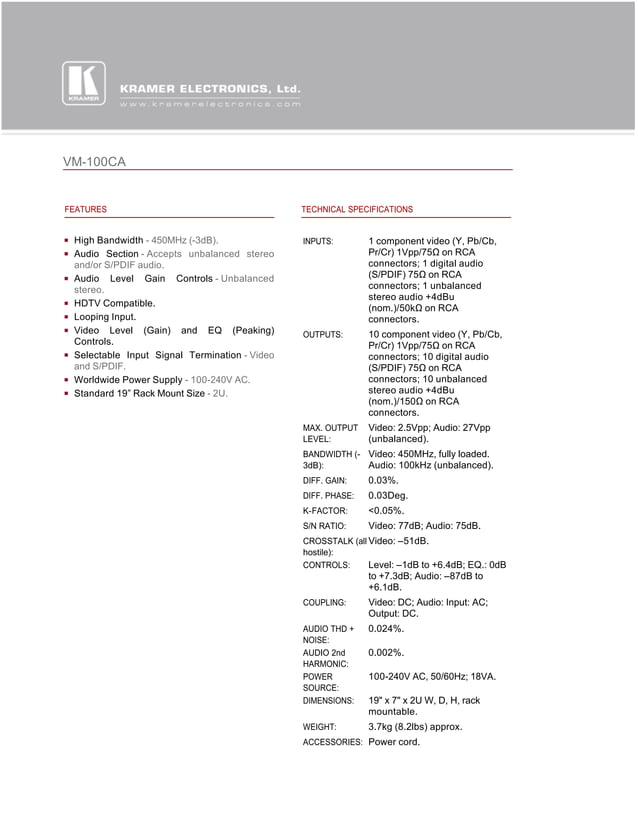 Kramer VM-100CA | PDF