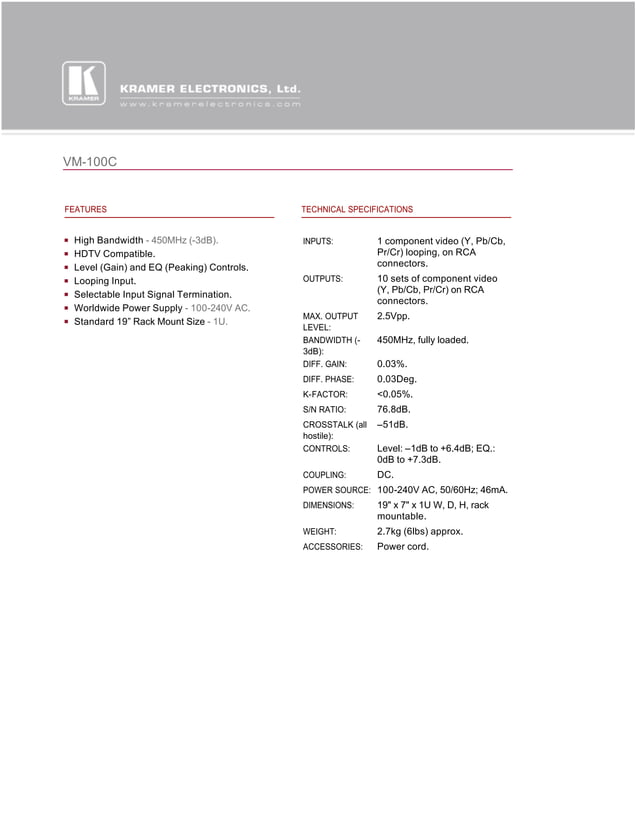 Kramer VM-100C | PDF