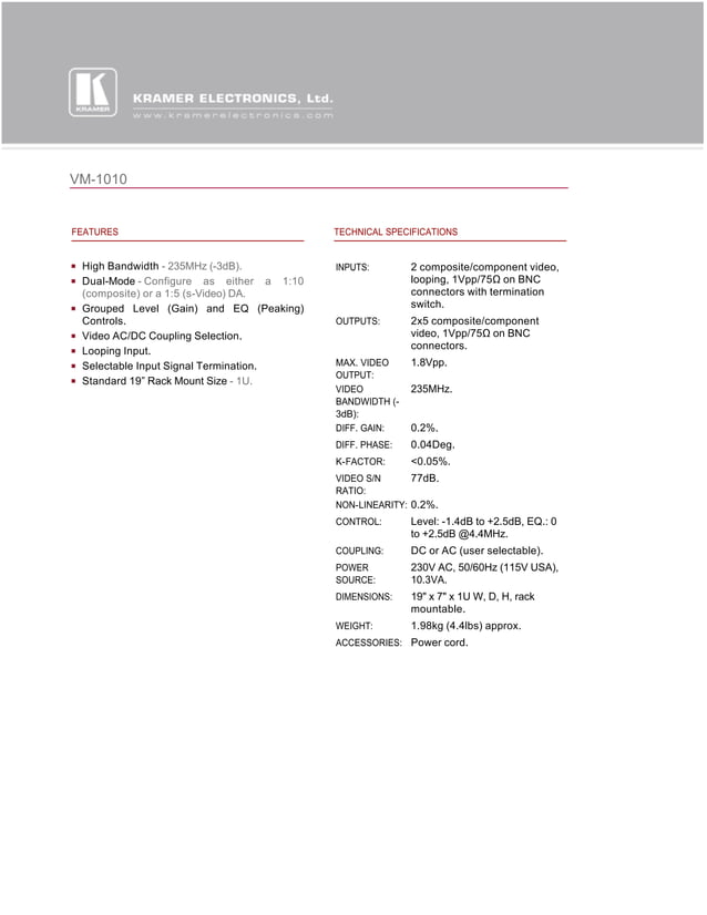 Kramer VM-1010 | PDF