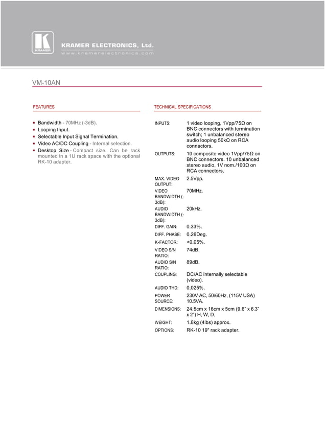 Kramer VM-10AN | PDF