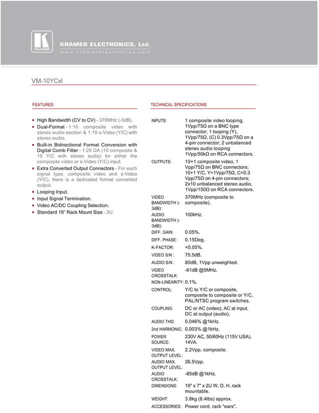 Kramer VM-10YCxl | PDF