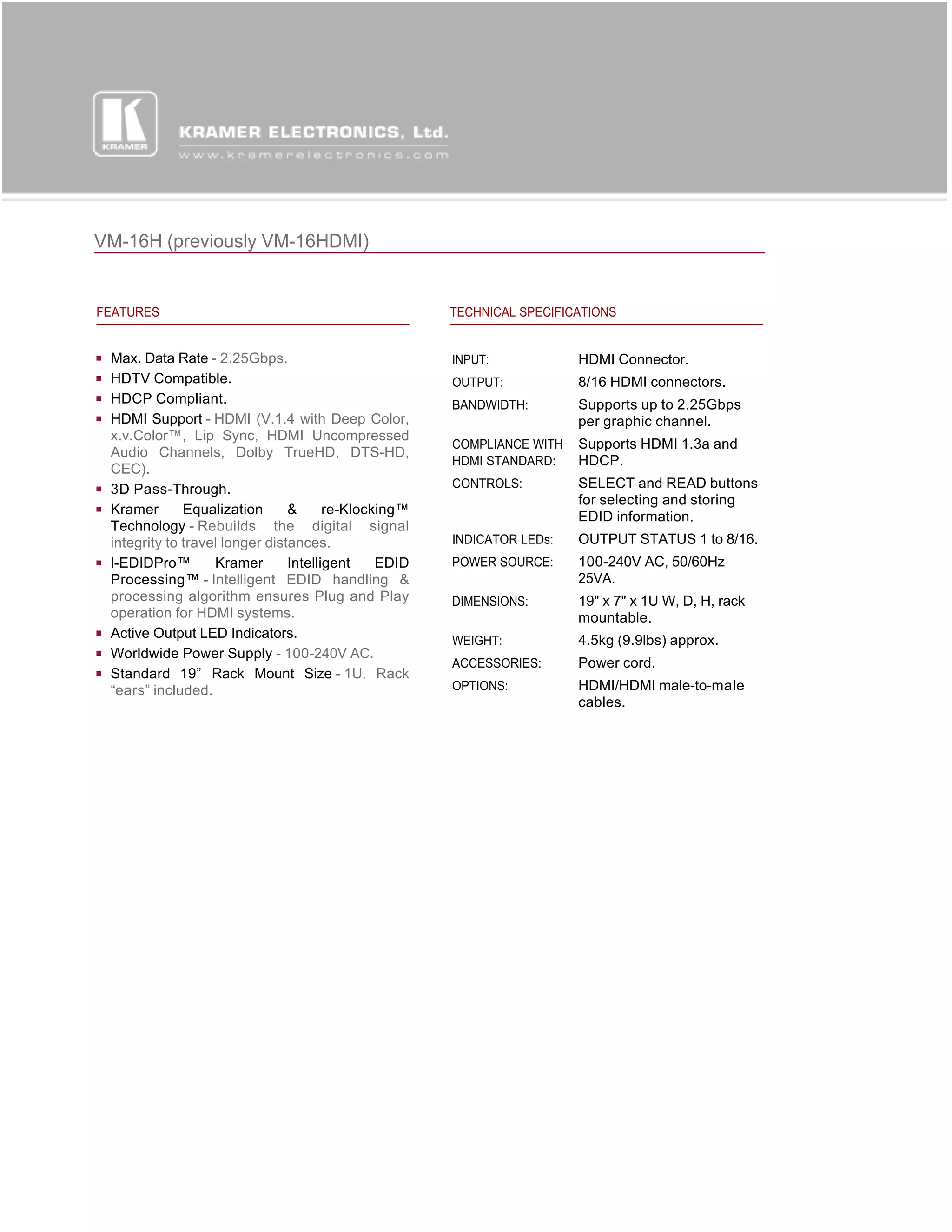 Kramer VM-16H | PDF | Free Download