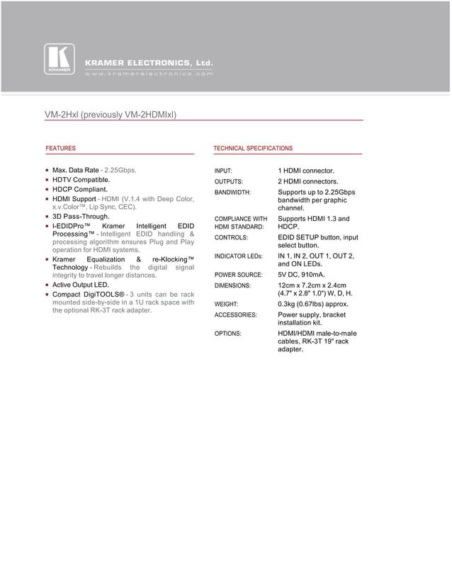 Kramer VM-2-HXL | PDF | Digital Audio | Computer Software and Applications