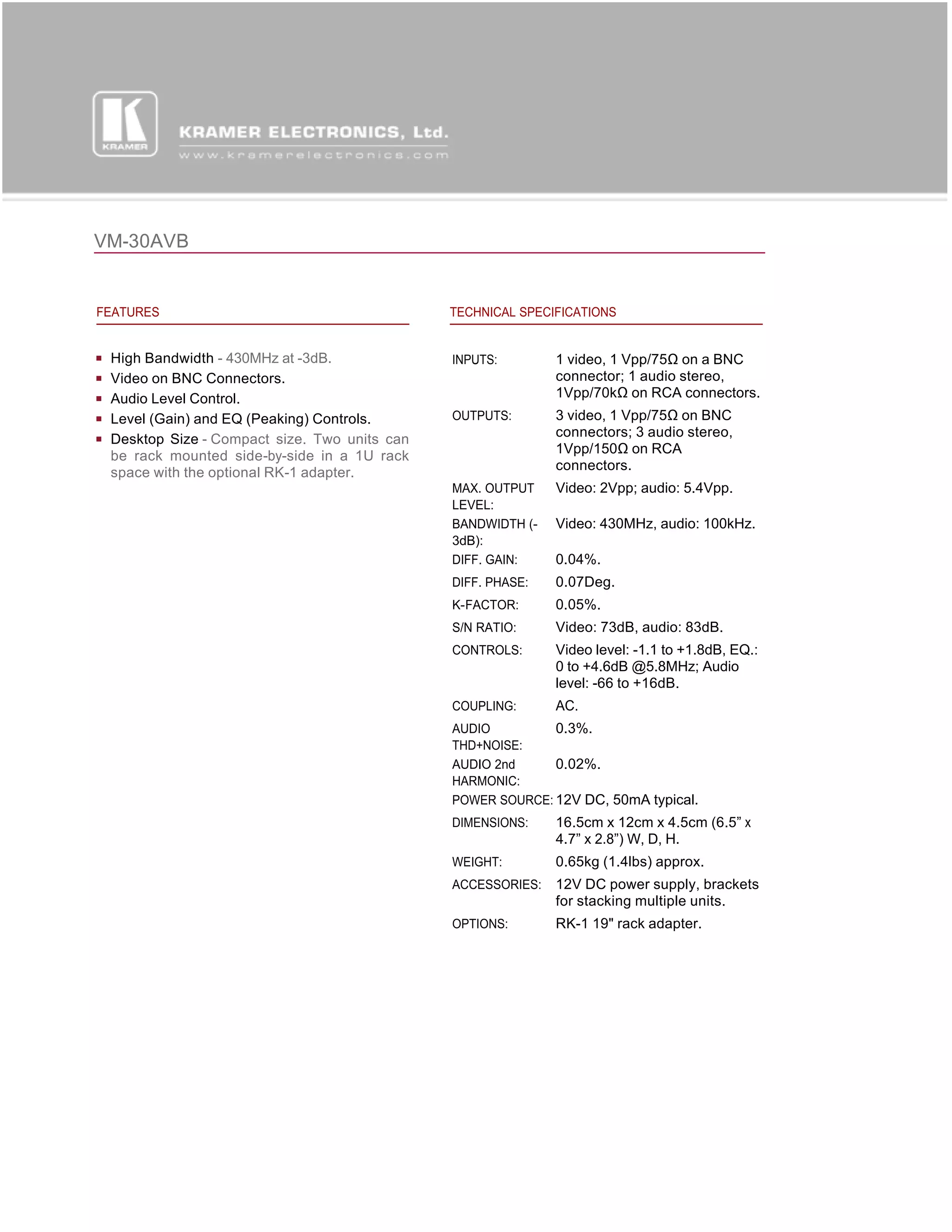 Kramer VM-30AVB | PDF