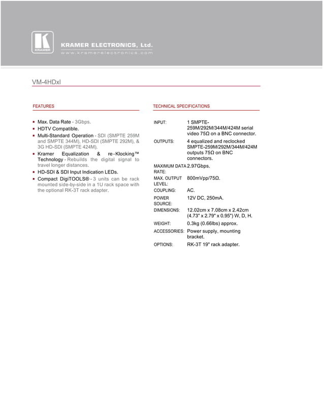 Kramer VM-4-HDXL | PDF