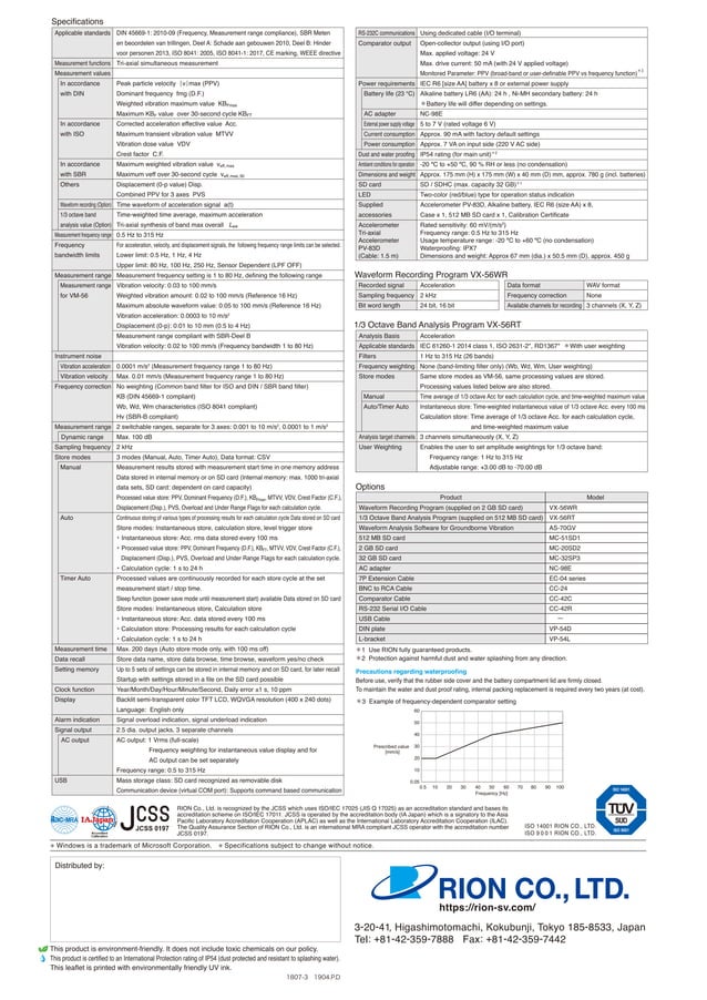 RION Vibration meter Vm 56 datasheet | PDF