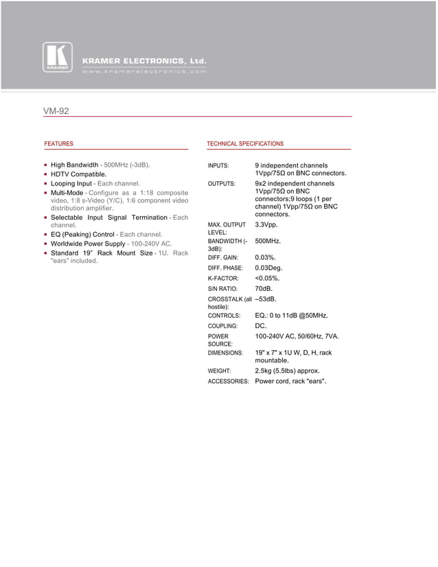 Kramer VM-92 | PDF | Computing | Technology & Computing