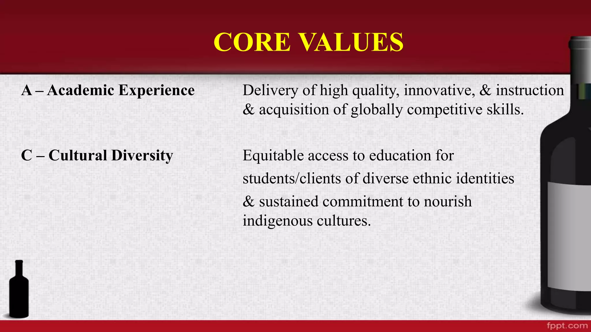 VMGO.pptx | Undergraduate Education | College Education