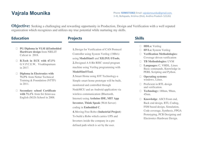 V mounika cv | PDF | Computing | Technology & Computing