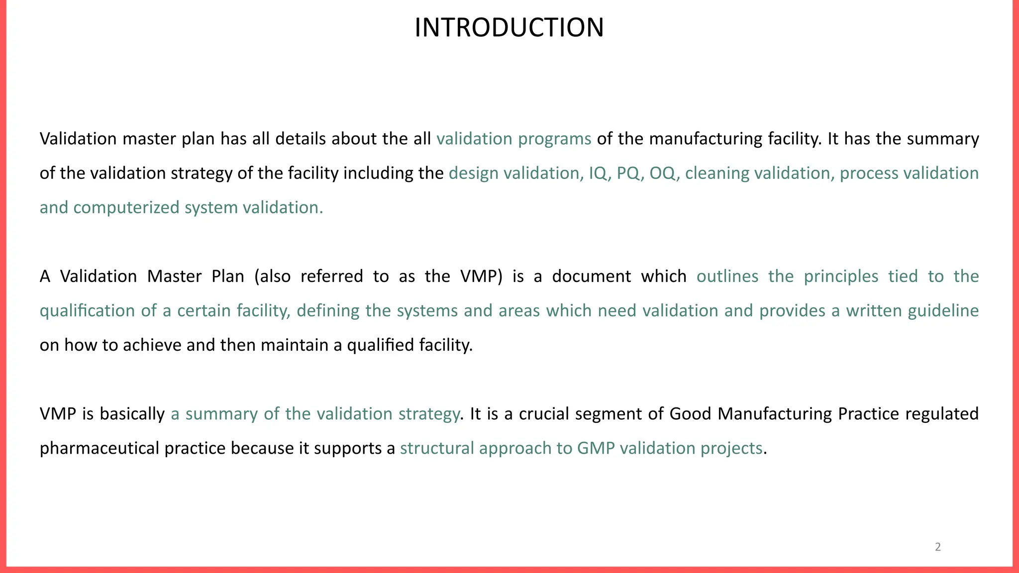 Validation Master Plan Modern Pharmaceutics | PPTX