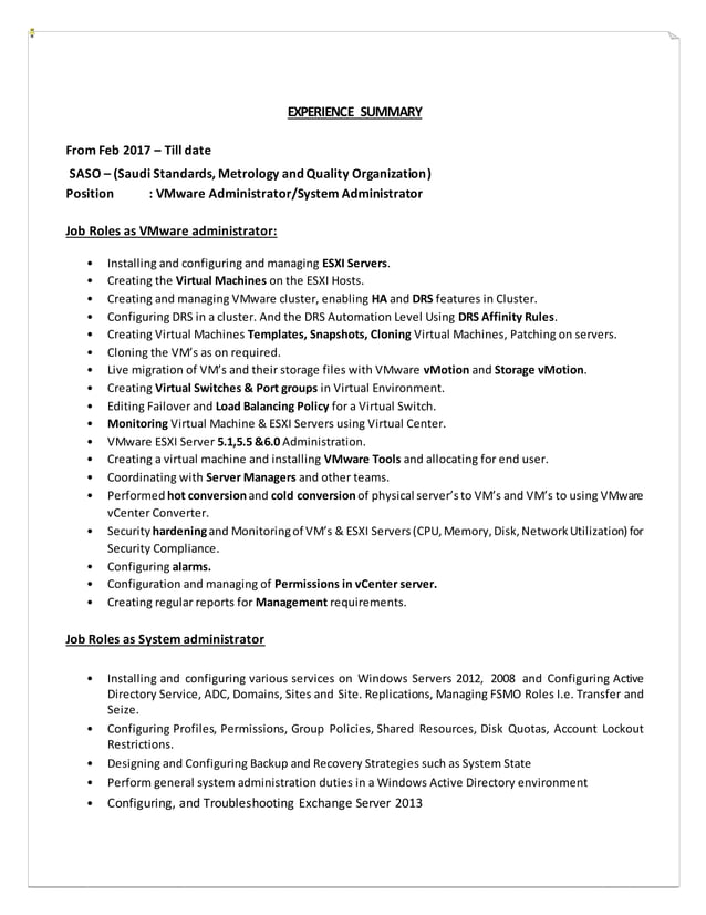 V mware cv (2) | PDF